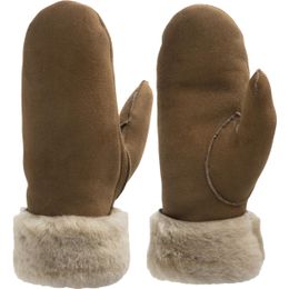 Lederhandschuhe Pearlwood "FIONA", Damen, Gr. 7.5, tobacco, Schafsleder, unifarben, Handschuhe, Velourleder, Fausthandschuh, warm gefüttert