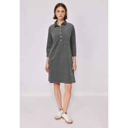 Midikleid STREET ONE STUDIO, Damen, Gr. 40, EURO-Größen, beige (deep stone grau), Cord, 98% Baumwolle, 2% Elasthan, unifarben, normal knieumspielend, V-Ausschnitt, Bündchen, Kleider, mit Knopfleiste