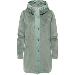 Kurzmantel Ragwear "Cousy Bonded YOUMODO", Damen, Gr. L (40), graugrün, Obermaterial 1: 91% Polyester, 9% Elasthan, Obermaterial 2: 94% Polyester, 6% Elasthan, gerade Po-bedeckend, hoch geschlossener Ausschnitt, Ärmel ohne Ärmelschlitz elastischer Bund, Mäntel, Weicher Damen Rippstrick-Mantel mit Kapuze