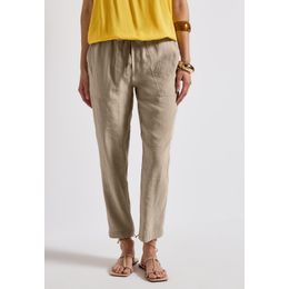 Röhrenhose Street One, Damen, Gr. 44, Länge 28, beige (safari beige), Stoff, 83% Modal, 17% Polyester , unifarben, loose fit knöchelfrei, Hosen, mit Elastikbund