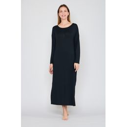 JOOP! Nachthemd JOOP "Luxe", Damen, Gr. 38, N-Gr, schwarz, Jersey, Obermaterial: 95% Baumwolle, 5% Elasthan, Feminin, bequem lang, Rundhals, Kleider, Langarm, Cornflower-Logo mit Glitzersteinen, bequem