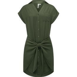 Blusenkleid Ragwear "Bahaya", Damen, Gr. M (38), Normalgrößen, grün (olivgrün), 100% Viskose, figurumspielend ca. Mitte Oberschenkel, V-Ausschnitt, weit Umschlagbund, Kleider, stylisches Damen Sommerkleid mit Bindeband