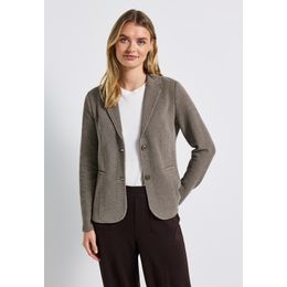 Kurzblazer Street One, Damen, Gr. 42, silk braun meliert, Web, 55% Baumwolle, 40% Polyester, 5% Elasthan, unifarben, normal normal, V-Ausschnitt, Bündchen, Blazer, aus softem Materialmix