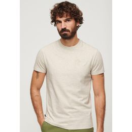 Rundhalsshirt Superdry "ESSENTIAL LOGO EMB TEE", Herren, Gr. XL, beige (oat cream), Single Jersey, Obermaterial: 100% Baumwolle, unifarben, slim fit hüftlang, Rundhals, Shirts