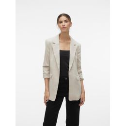 Véro Moda Longblazer VERO MODA "VMFRIDA LS REGULAR BLAZER NOOS", Damen, Gr. 38M, beige (oatmeal detail:melange), Web, Obermaterial: 63% Polyester, 36% Viskose, 1% Elasthan, meliert, regular fit Po-bedeckend, gerader Abschluss, Blazer, ohne Verschluss und mit gerafften 3/4 Arm