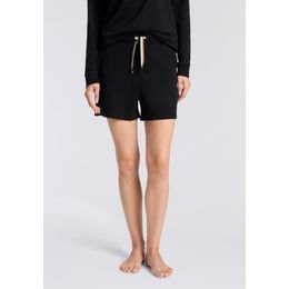 Sweatshorts BOSS "CP Stripe_Shorts", Damen, Gr. M, N-Gr, schwarz 001, Sweatware, Obermaterial: 46% Baumwolle, 46% Modal, 8% Polyamid, Basic lang, Hosen, Mit Kordelzug