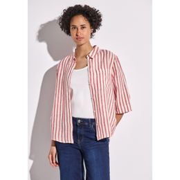 Kurzarmbluse Street One, Damen, Gr. 46, rot (glory rot), Web, 100% Leinen, gestreift, normal normal, V-Ausschnitt, B&uuml;ndchen, Blusen, aus Leinen