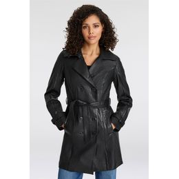 Ledermantel Mauritius "GWTaresa", Damen, Gr. 36 (S), schwarz, Obermaterial: 100% Schafsleder. Futter: 100% Baumwolle. Ärmelfutter: 100% Polyester, unifarben, lässig geschnitten knielang, Mäntel, Leder-Trenchcoat mit Bindegürtel