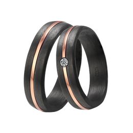 Trauring DOOSTI "Schmuck Geschenk CARBON Trauring Ehering Partnerring LIEBE" Gr. 52, rosa (schwarz, ros&eacute;goldfarben), Fingerringe, Damen, 52, ohne Zirkonia, Carbon, 5mm, Trauring, wahlweise mit oder ohne Zirkonia