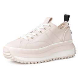 Plateausneaker Tamaris "Milena", Damen, Gr. 42, beige (creme), Synthetik, Textil, Schuhe Plateausneaker, Freizeitschuh, Halbschuh, Schn&uuml;rschuh in veganer Verarbeitung