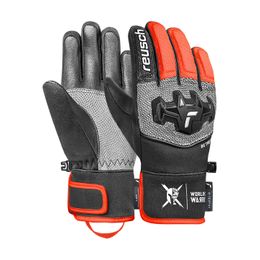 Skihandschuhe Reusch "Worldcup Warrior R-TEX XT Junior", Kinder, Gr. 4,5, schwarz, silberfarben, 88% Polyester, 10% Ziegenleder, 2% Polyurethan, mehrfarbig, Handschuhe, mit wasserdichter, atmungsaktiver Funktion
