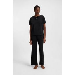 Schlafanzug BOSS "CI Short Set", Damen, Gr. M, schwarz (schwarz 001), Jersey, Obermaterial: 95% Baumwolle, 5% Elasthan, Rundhals, Homewear-Sets, zweifarbig, Rundhals