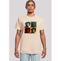 T-Shirt F4NT4STIC "Bob Marley Colour Blocks Two Sleeves Reggae Music", Herren, Gr. 4XL, beige (sand), Obermaterial: 100% Baumwolle, regular fit, Rundhals, ohne Bündchen, Shirts, Premium Qualität