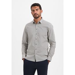 Langarmhemd NO EXCESS "NO EXCESS Stretchhemd mit Print Shirt Stretch Allover Printed", Herren, Gr. L, Normalgrößen, weiß, 97% Baumwolle, 3% Elasthan, regular fit, Hemden