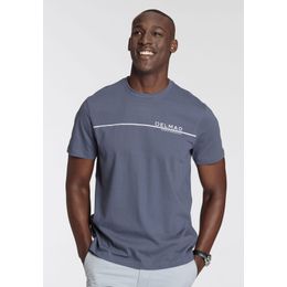 T-Shirt DELMAO, Herren, Gr. 4XL (68/70), blau (indigo blau), Single Jersey, Obermaterial: 100% Baumwolle, bedruckt, normal, Rundhals, abgesteppte Kante, Shirts, Kurzarm, mit coolem Print, Rundhalsausschnitt, aus 100% Baumwolle