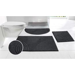 Badematte my home "Ognon, Scandi, Boho, modernes Muster" Gr. 2, grau (anthrazit), H:15mm, Polyester, Badematten, Badteppich, Uni Farben, Hoch-Tief-Effekt