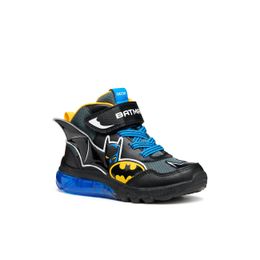 Sneaker Geox "J CIBERDRON BOY Batman Blinkschuh", Kinder, Gr. 32, schwarz (schwarz, gelb), Lederimitat, Textil, Schuhe, Schnürboots, Blinkschuh mit cooler Blinkfunktion