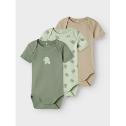 Kurzarmbody name it "NBMBODY 3P SS SEA FOAM ELEPHANT NOOS", Baby, Gr. 62, N-Gr, blau (sea foam), Jersey, Obermaterial: 100% Baumwolle, bedruckt, regular fit, Rundhals, Bodys
