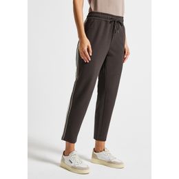 Jogger Pants Street One, Damen, Gr. 42, Länge 28, braun (deep roast braun), Stoff, 55% Polyester, 21% Baumwolle, 21% Lyocell, 3% Elasthan, unifarben, normal knöchelfrei, Hosen, Middle Waist