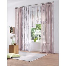 Gardine my home "Dimona" Gr. 4, grau (weiß, taupe), B:140cm H:245cm, Voile, Polyester, Gardinen, Gardine, 2er-Set, Bestseller, Polyester, Wellen