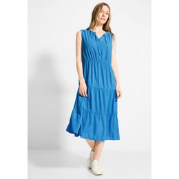 Midikleid Cecil, Damen, Gr. L (42), US-Größen, blau (azure blau), Stoff, 80% Viskose, 20% Nylon, unifarben, normal wadenlang, Rundhals, abgesteppt, Kleider, mit Volant