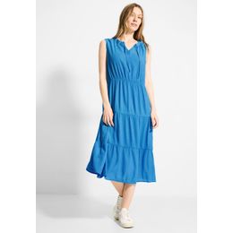Midikleid Cecil, Damen, Gr. XL (44), US-Gr&ouml;&szlig;en, blau (azure blau), Stoff, 80% Viskose, 20% Nylon, unifarben, normal wadenlang, Rundhals, abgesteppt, Kleider Midikleid, mit Volant