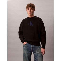 Rundhalspullover Calvin Klein Jeans "LS CTTN CASHMERE 3D LOGO CRWNK S", Herren, Gr. L, schwarz, Web, Obermaterial: 95% Baumwolle, 5% Kaschmir, unifarben, regular fit normal, Rundhals, eingesetzt angesetztes Bündchen, Pullover, Mit Rundhalsausschnitt, regular fit