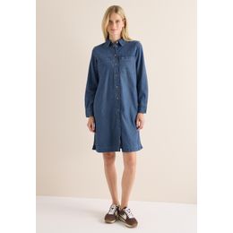 Jeanskleid Cecil, Damen, Gr. L (42), US-Größen, blau (mid blau wash), Jeans, 58% Lyocell, 42% Baumwolle, unifarben, normal knielang, V-Ausschnitt, Bündchen, Kleider, mit Knopfleiste