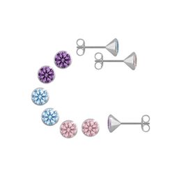 Ohrstecker-Set Firetti "Multipack Schmuck Geschenk Silber 925 Ohrstecker Glitzer" Gr. 4,5, bunt (silberfarben, pink, hellblau, lila, pink, hellblau, amethyst), Ohrringe, Mädchen, 4,5, Silber 925 (Sterlingsilber), mit Zirkonia (synth.)