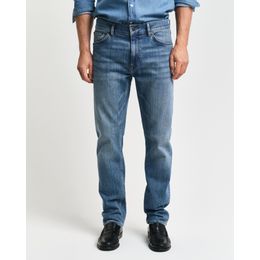 Regular-fit-Jeans Gant "REGULAR Gant JEANS", Herren, Gr. 30, Länge 32, blau (mid blau worn in), Denim/Jeans, Obermaterial: 97% Baumwolle, 2% Polyester, 1% Elasthan, regular fit, Jeans
