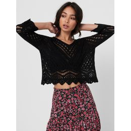 Jacqueline de Yong Strickpullover JDY "JDYNEW SUN 3/4 CROPPED PULLOVER KNT NOOS", Damen, Gr. L, schwarz, Strick, Obermaterial: 100% Polyacryl, unifarben, regular fit kurz, V-Ausschnitt, gewellter Abschluss, Pullover