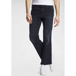 Bootcut-Jeans Wrangler "Jacksville", Herren, Gr. 38, L&auml;nge 34, blau (blau, schwarz), Obermaterial: 99% Baumwolle, 1% Elasthan, bootcut fit lang, Jeans