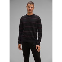 Rundhalspullover Street One MEN, Herren, Gr. XL44, schwarz, Web, 100% Baumwolle, gestreift, normal normal, Rundhals, Bündchen, Pullover, mit Rundhalsausschnitt