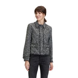 Jackenblazer Cartoon "Damen Tweedblazer mit Fransen", Damen, Gr. 38, grau (grau, schwarz), Obermaterial: 47% Polyester, 30% Baumwolle, 23% Polyacryl. Futter: 100% Acetat., gerade normal, Rundhals, Blazer, Material