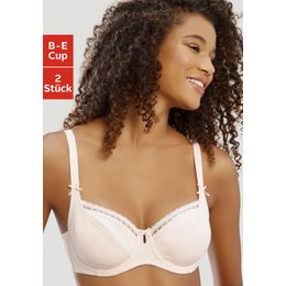 Bügel-BH Petite Fleur, Damen, Gr. 75, Cup D, rosa (puder, weiß), Jersey, Obermaterial: 79% Baumwolle, 8% Polyamid, 8% Polyester, 5% Elasthan, BHs BH BH-Set Bügel-BH Dirndl-BH Wäsche, aus Baumwolljacquard im Dirndl-Schnitt, Dessous