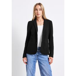 Kurzblazer Street One, Damen, Gr. 34, grün (schwarz), Web, 55% Baumwolle, 40% Polyester, 5% Elasthan, unifarben, normal normal, V-Ausschnitt, Bündchen, Blazer, aus softem Materialmix