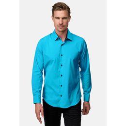 Langarmhemd Rusty Neal "Langarm", Herren, Gr. 4XL, EURO-Größen, bunt (blau, schwarz), 60% Baumwolle, 37% Polyester, 3% Elasthan, unifarben, Hemden, im Slim-Fit geschnitten