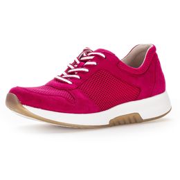 Keilsneaker Gabor Rollingsoft, Damen, Gr. 37, pink (fuchsia), Textil, Ziegenveloursleder, Schuhe Sneaker Sneaker low, Freizeitschuh, Halbschuh, Schn&uuml;rschuh mit herausnehmbarer Innensohle