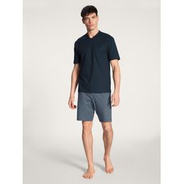 Shorty Calida "Relax Imprint", Herren, Gr. S (46/48), blau (schwarz sapphire), Single Jersey, Obermaterial: 100% Baumwolle, unifarben, normal kurz, V-Ausschnitt, Homewear-Sets, mit aufgesetzer Brusttasche