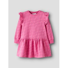 Minikleid name it "NMFOEANA LS SWE DRESS BRU PB", Mädchen, Gr. 104, N-Gr, pink power, Jersey, Obermaterial: 95% Baumwolle, 5% Elasthan, bedruckt, regular fit ca. Mitte Oberschenkel, Rundhals, Kleider