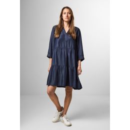 Midikleid Cecil, Damen, Gr. XXL46, US-Gr&ouml;&szlig;en, blau (dunkelblau wash), Stoff, 100% Lyocell, unifarben, normal wadenlang, Rundhals, B&uuml;ndchen, Kleider Midikleid, aus Lyocell