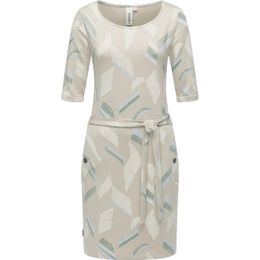 Jerseykleid Ragwear "Kenisha Print", Damen, Gr. M (38), Normalgrößen, bone, Material: 67% Polyester, 28% Viskose, 5% Elasthan, figurumspielend knielang, Rundhals, Krempelärmel abgesteppte Kante krempelbar, Kleider, Midikleid mit Taillengürtel