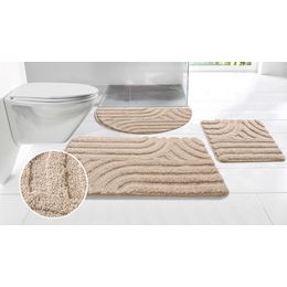 Badematte my home "Sanremo Scandi, Badvorleger, Badezimmer Teppich, Duschvorleger" Gr. 1, beige (sand), H:20mm, Polyester, Badematten, Badematte, Badteppich, Uni Farben, Hoch-Tief-Effekt, modernes Muster, Boho