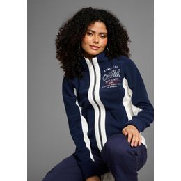 Fleecejacke Kangaroos, Damen, Gr. 40/42, grau (marine, with weiß), Fleece, Obermaterial: 100% Polyester, bedruckt, bestickt, colorblocking, gemustert, kontrastfarbene Details, mehrfarbig, unifarben mit Farbeinsätzen, bequem hüftbedeckend, ohne Ausschnitt, eingesetzt Bündchen mit Daumenlöchern, Jacken Fleecejacke Übergangsjacke, für kalte Tage, schnelltrocknend, wärmend, figurbetonter Schnitt