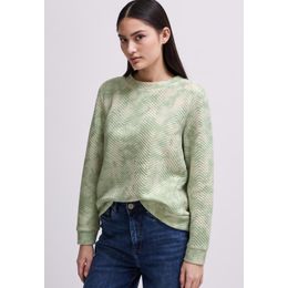 Langarmshirt STREET ONE STUDIO, Damen, Gr. 42, gr&uuml;n (slate gr&uuml;n), Stoff, 81% Polyester, 17% Viskose, 2% Elasthan, gemustert, normal normal, Rundhals, B&uuml;ndchen, Shirts Langarmshirt, mit Muster