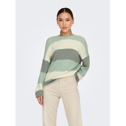 Strickpullover Only "ONLATIA L/S STRIPE PULLOVER KNT NOOS", Damen, Gr. L, gr&uuml;n (silt gr&uuml;n stripes:with wei&szlig;cap grau, sea spray), Strick, Obermaterial: 50% Viskose, 27% Nylon, 23% Polyester, gestreift, regular fit normal, Rundhals, Rippstrickb&uuml;ndchen, Pullover Strickpullover, mit Colorblock Design