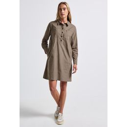 Blusenkleid Street One, Damen, Gr. 44, EURO-Größen, bark braun, Cord, 100% Baumwolle, unifarben, normal kniefrei, V-Ausschnitt, Manschette, Kleider, aus 100% Baumwolle