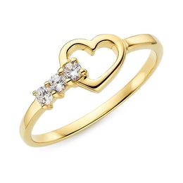 Fingerring "Schmuck, Geschenk, Silbering mit Herzchen" Gr. 54, gelbgoldfarben, kristallweiß, ANISTON JEWELRY & WATCHES, Fingerringe, Damen, 54, Silber 925 (Sterlingsilber), 1,6mm, mit Zirkonia (synth.)