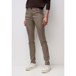 Lederimitathose Street One, Damen, Gr. 34, Länge 32, silk braun, Stoff, 79% Viskose, 18% Nylon, 3% Elasthan, unifarben, comfort fit normal, Hosen, mit Coating