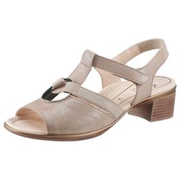 Sandalette Ara "LUGANO", Damen, Gr. 3,5 (36), beige (sand), Veloursleder, metallic, Schuhe Sandalette, Sommerschuh, Sandale, Blockabsatz, mit Gummizug und Klettverschluss